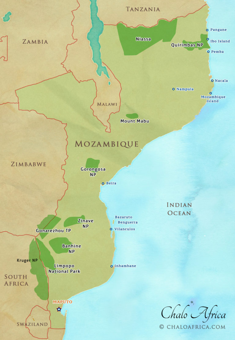 Mozambique Safari Map - Chalo Africa